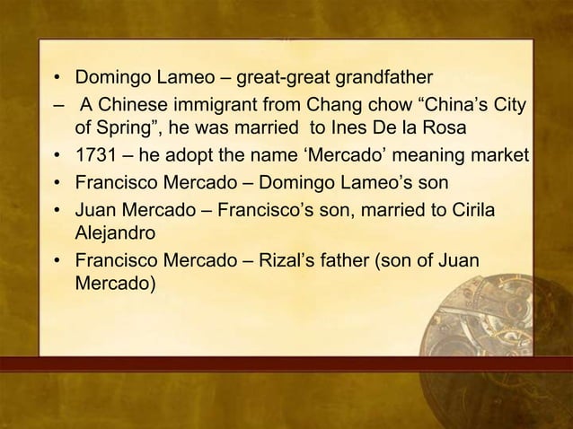 Rizal - Chapter 1 | PPTX | Genealogy and Ancestry | Hobbies & Interests