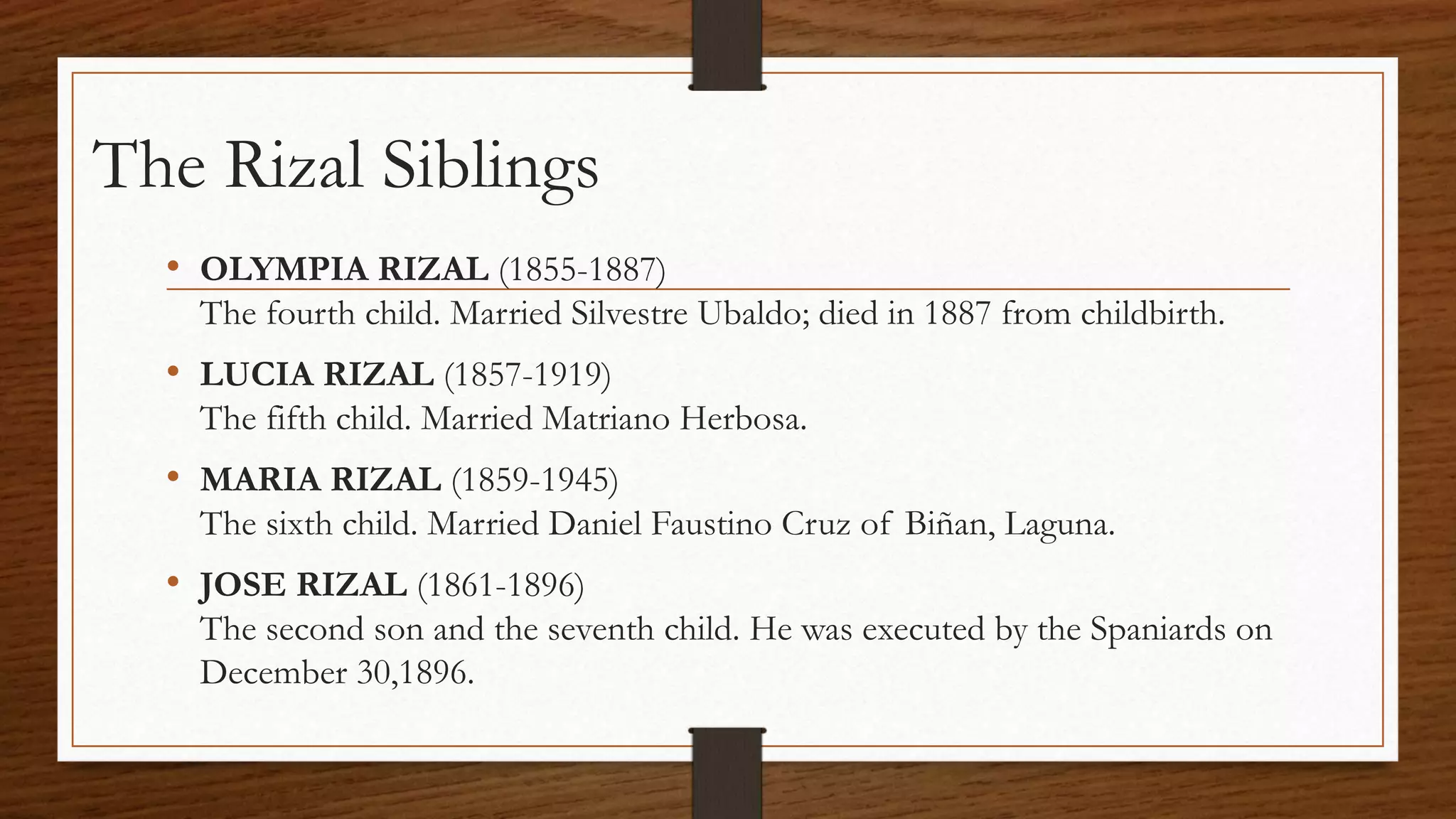 Dr. Jose Rizal's Family | PPTX