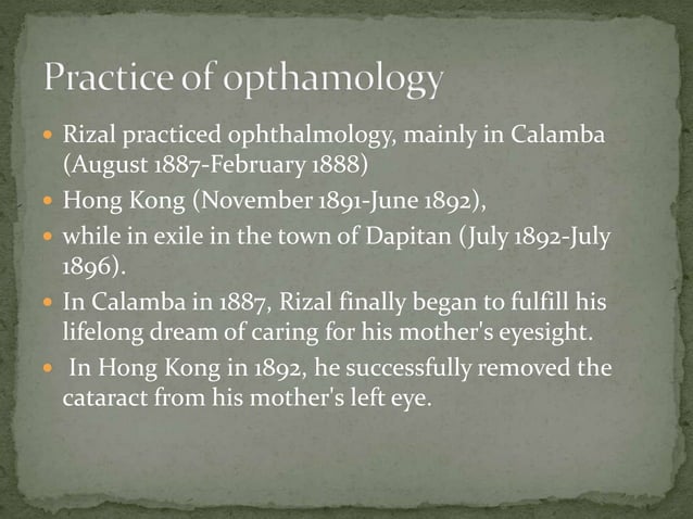 Rizal as a doctor | PPTX | Eye and Vision Conditions | Diseases and ...