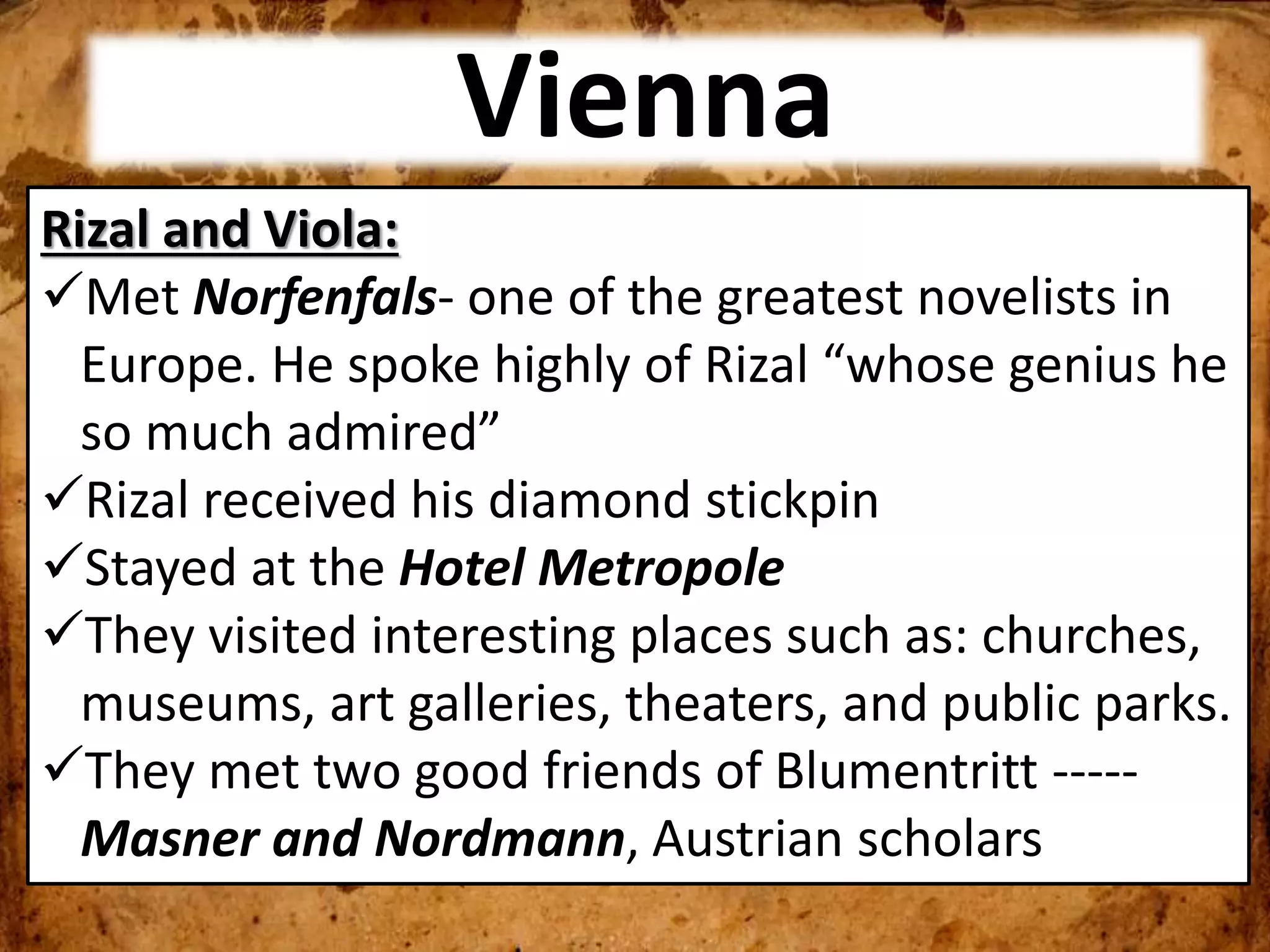 Rizal,s Grand Tour in Europe with Viola (1887) | PPTX