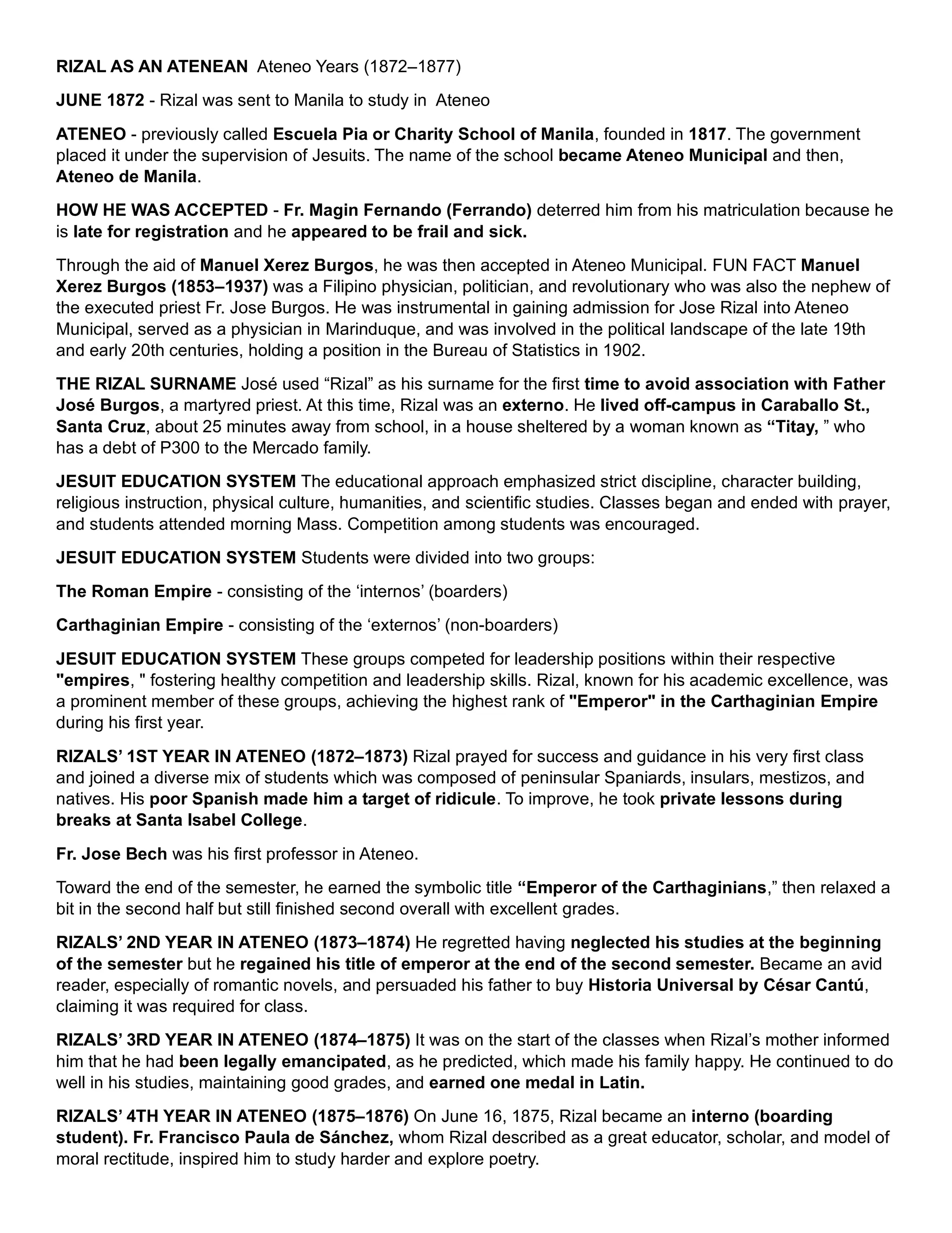 RIZAL AS AN ATENEAN Ateneo Years (1872–1877) | PDF