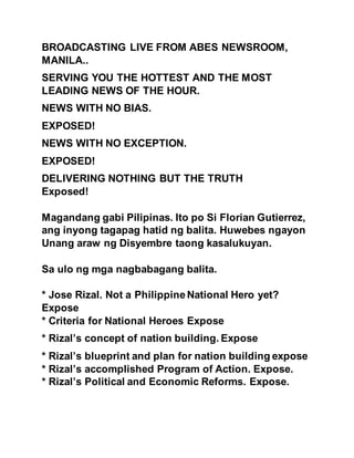 Rizal script copy | DOCX | Factual | Genres