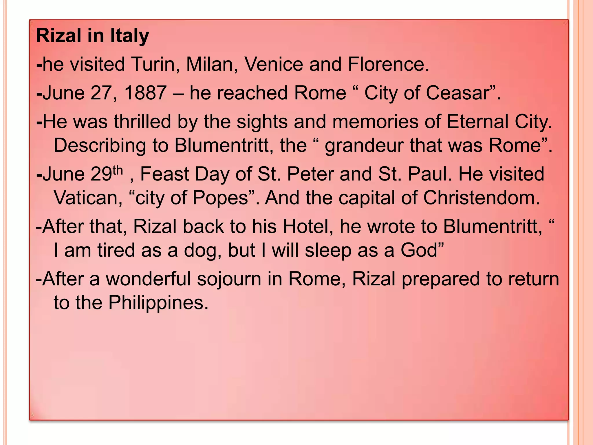 Rizal’s grand tour of Europe with viola 1888 | PPTX