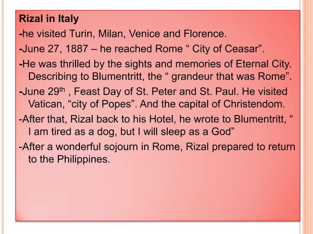 Rizal’s grand tour of Europe with viola 1888 | PPTX | Europe Travel ...
