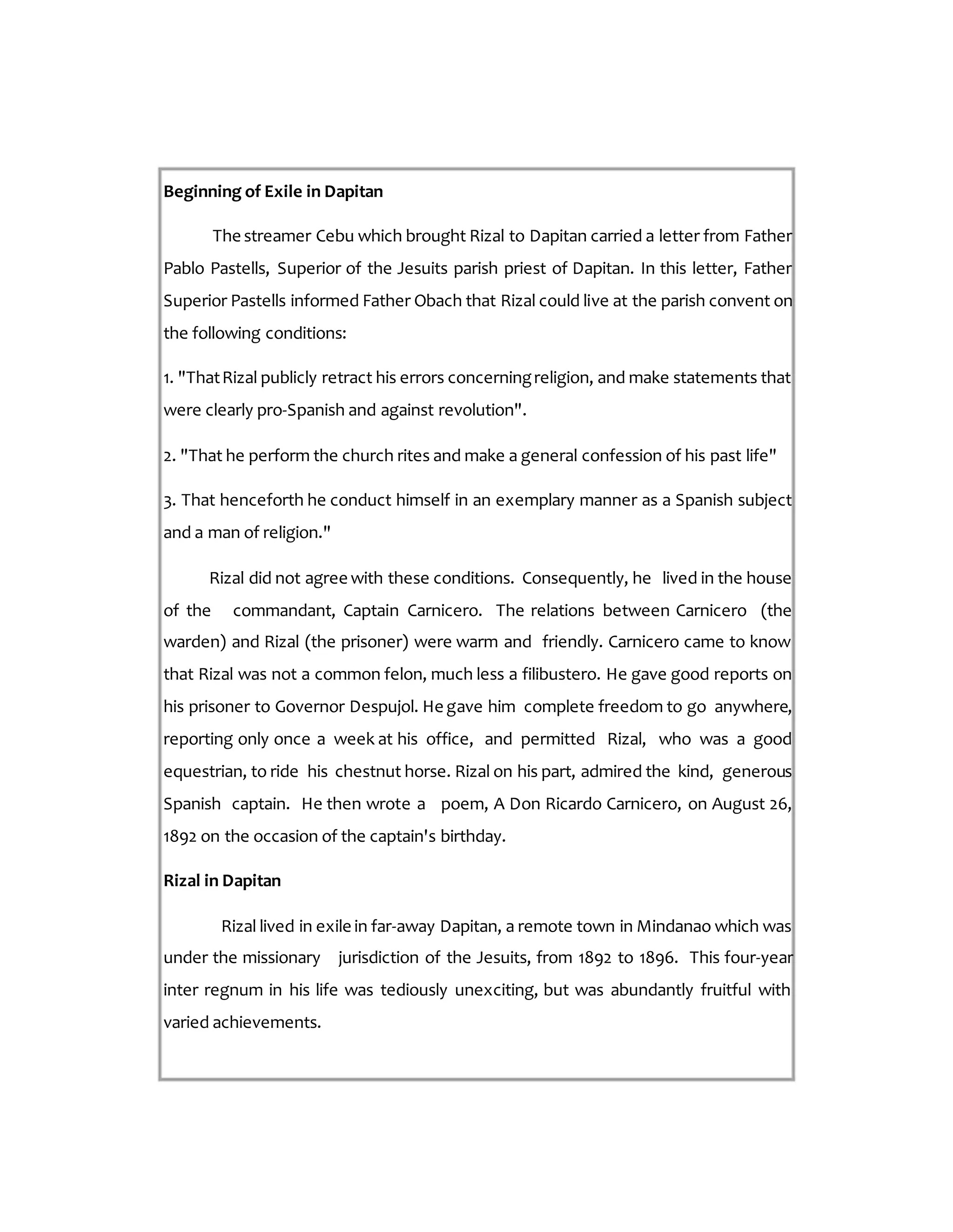 Rizal's Exile dapitan | DOCX