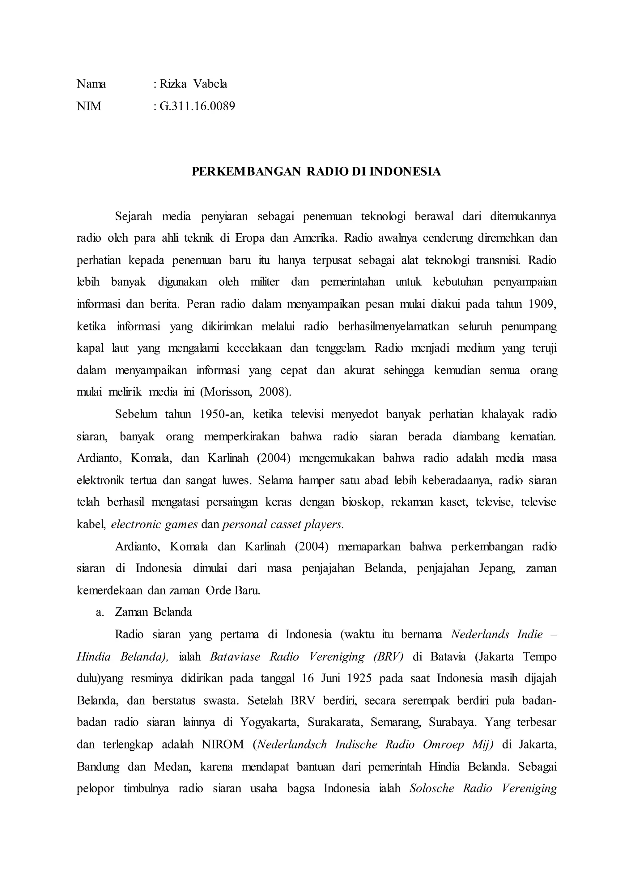Perkembangan Radio di Indonesia | DOCX