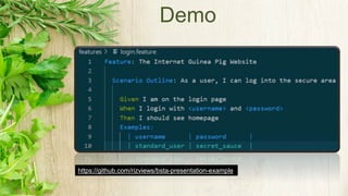 BDD with CucumberJS and WebdriverIO | PPT