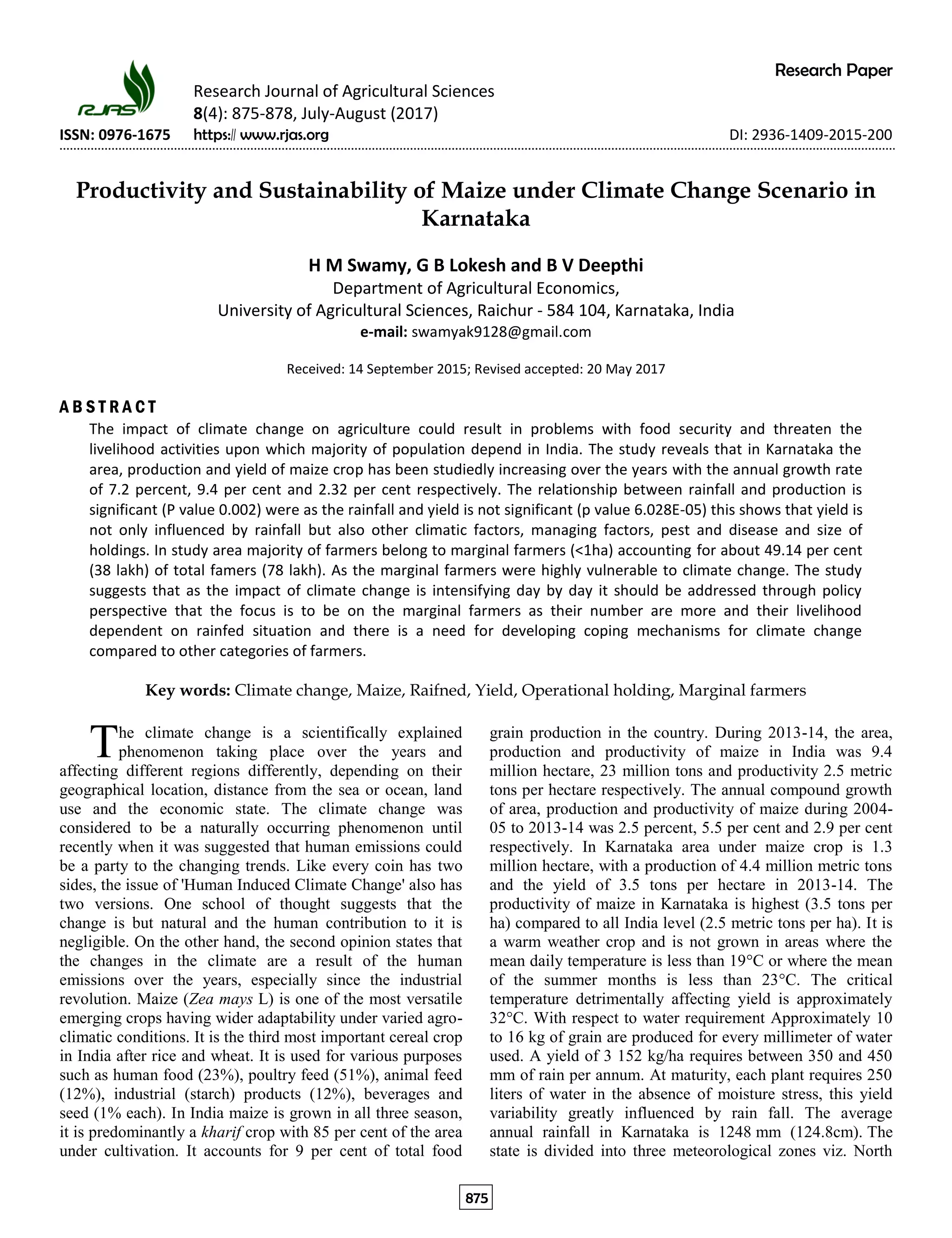 Rjas. 2936 maize climate change | PDF