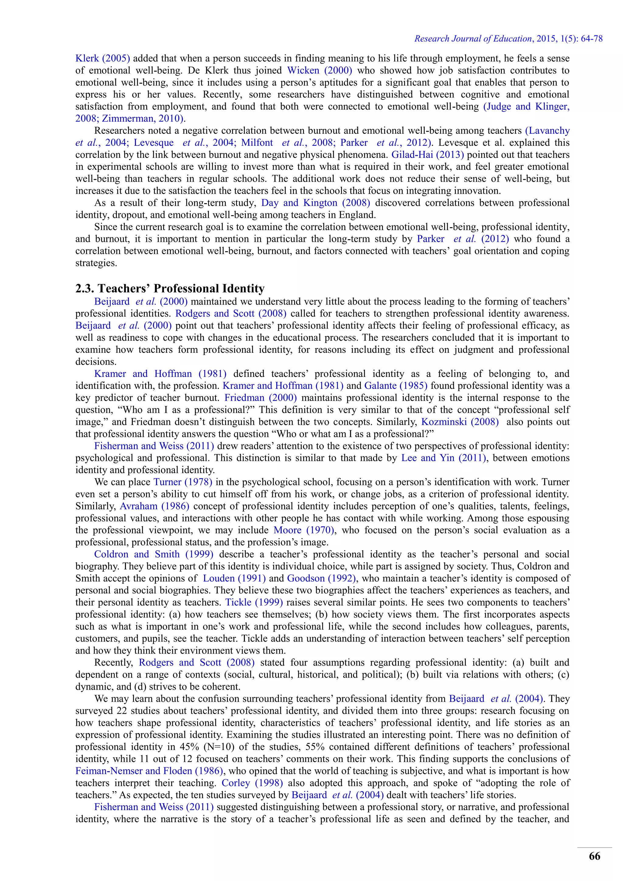 Emotional Well-Being as a Function of Professional Identity and Burnout ...
