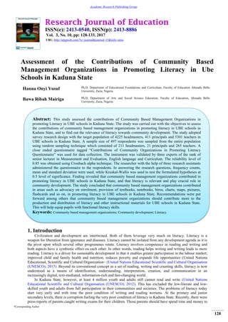 Assessment of the Contributions of Community Based Management ...