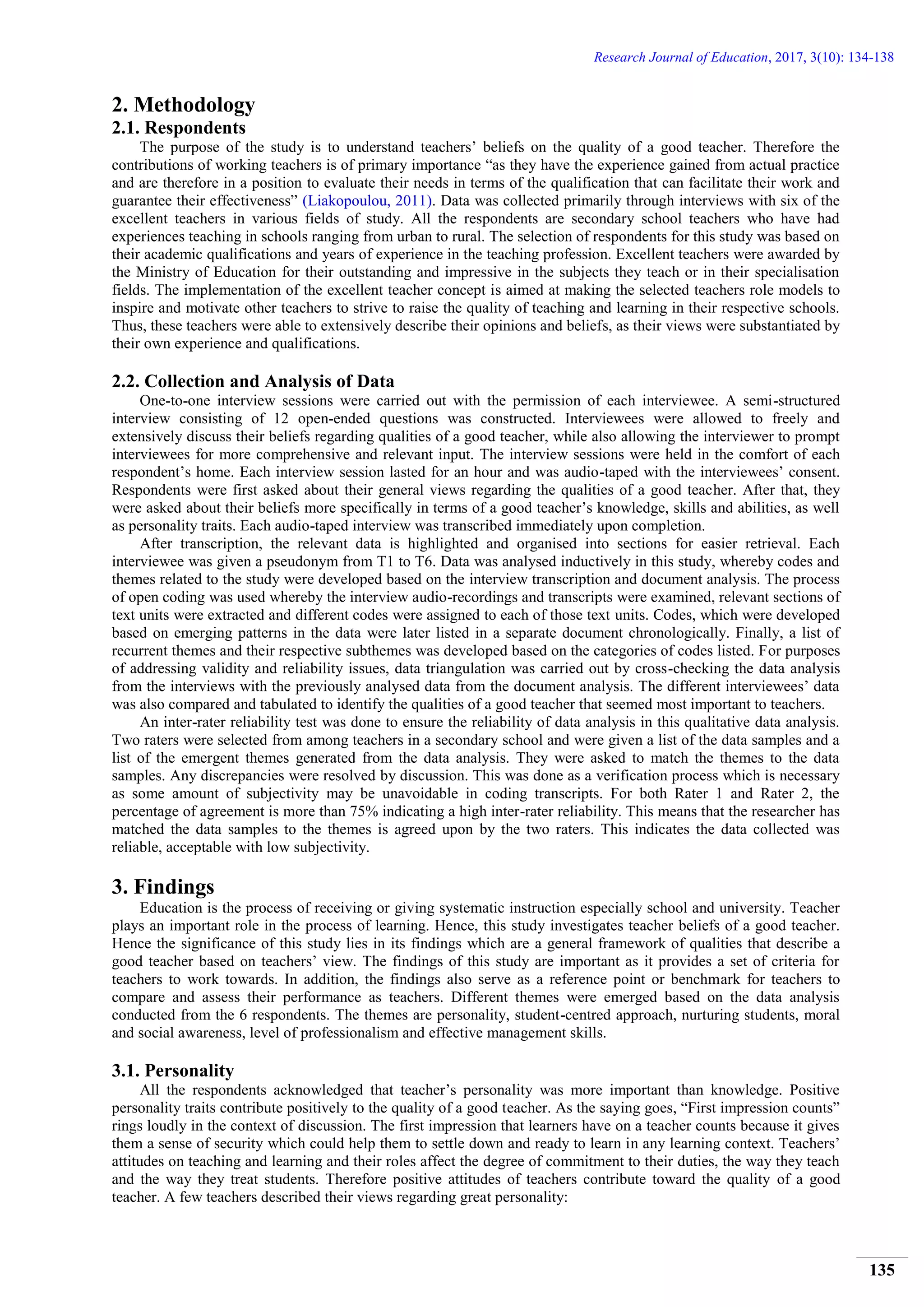 A Qualitative Study of Excellent Teacher,s Beliefs of Good Teacher | PDF