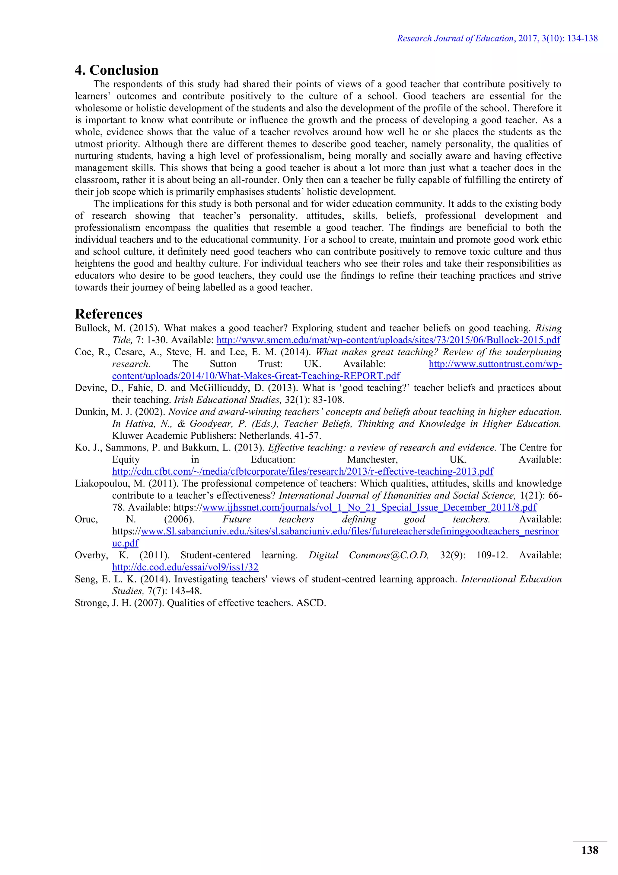 A Qualitative Study of Excellent Teacher,s Beliefs of Good Teacher | PDF