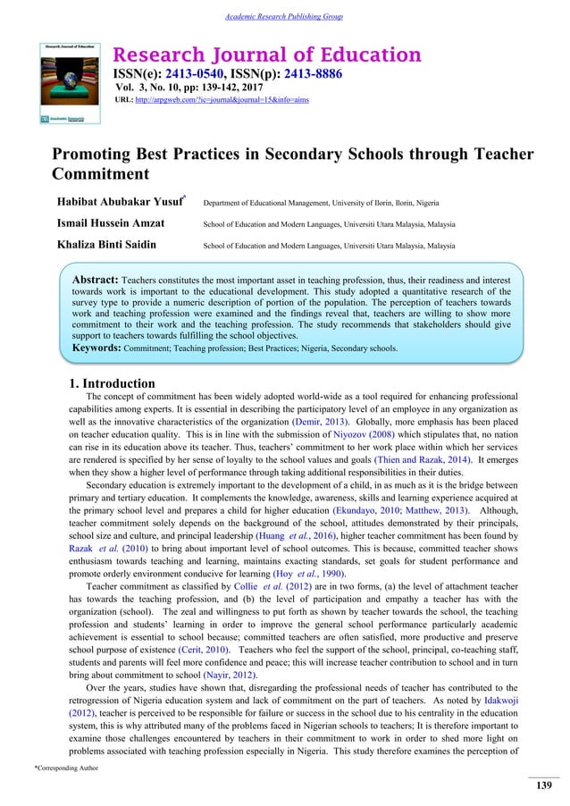 Promoting Best Practices in Secondary Schools through Teacher ...