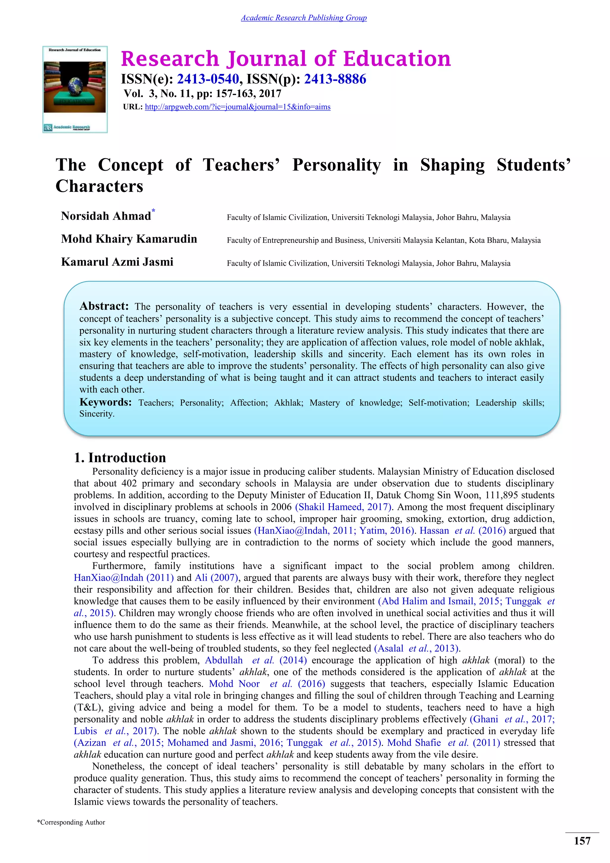 The Concept of Teacher,s Personality in Shaping Student,s Characters | PDF