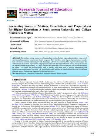 Accounting Student,s Motives, Expectations and Preparedness for Higher Education: A Study among ...