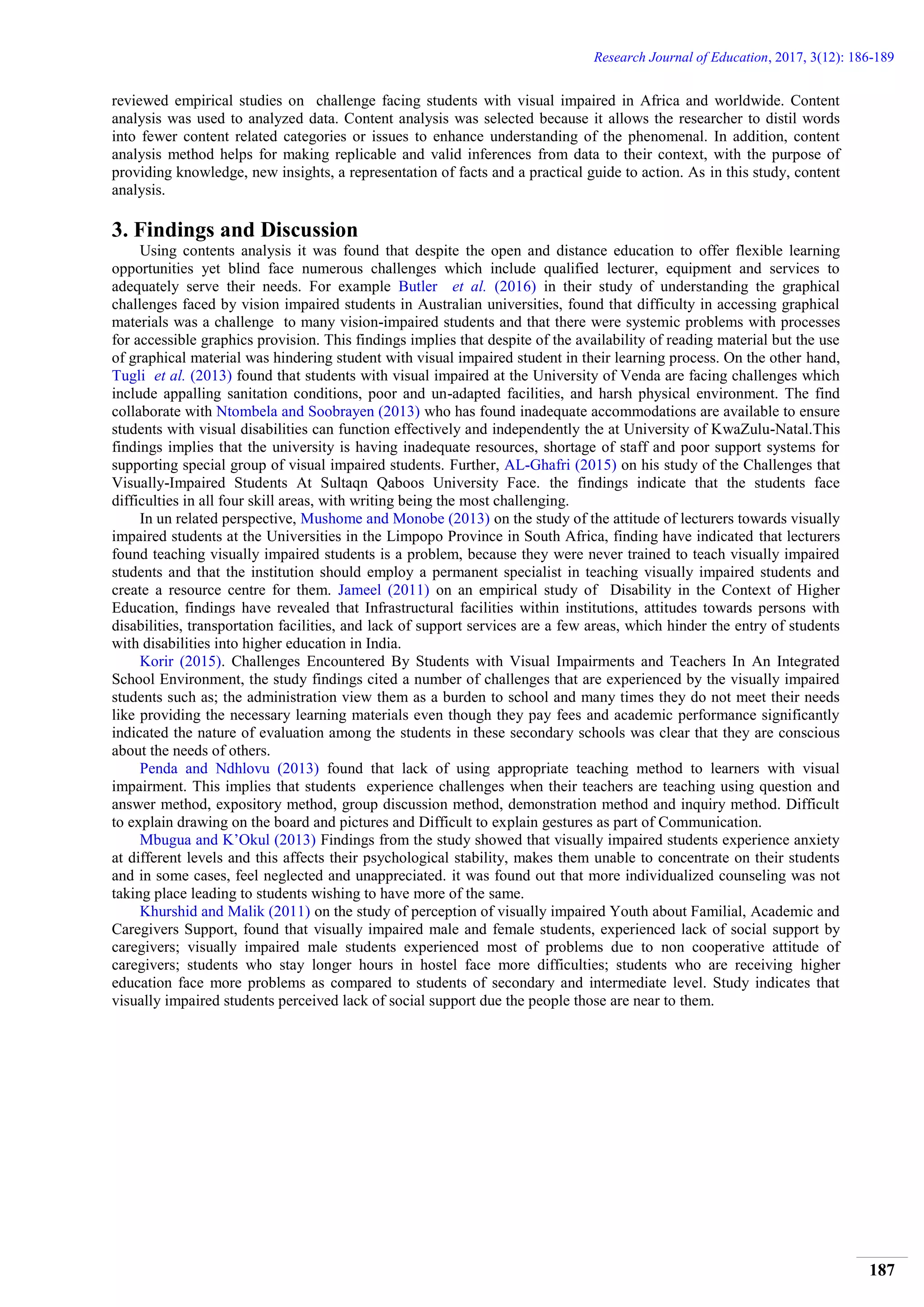 Open and Distance Learning for Blind: Empirical Review of the ...