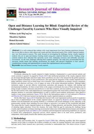 Open and Distance Learning for Blind: Empirical Review of the ...