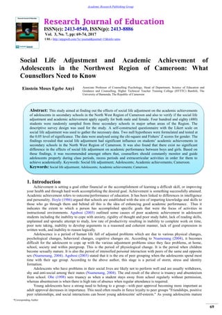 Social Life Adjustment and Academic Achievement of Adolescents in the ...