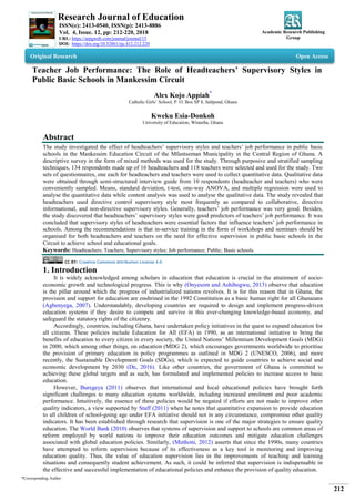 Teacher Job Performance: The Role of Headteachers’ Supervisory Styles in Public Basic Schools in ...