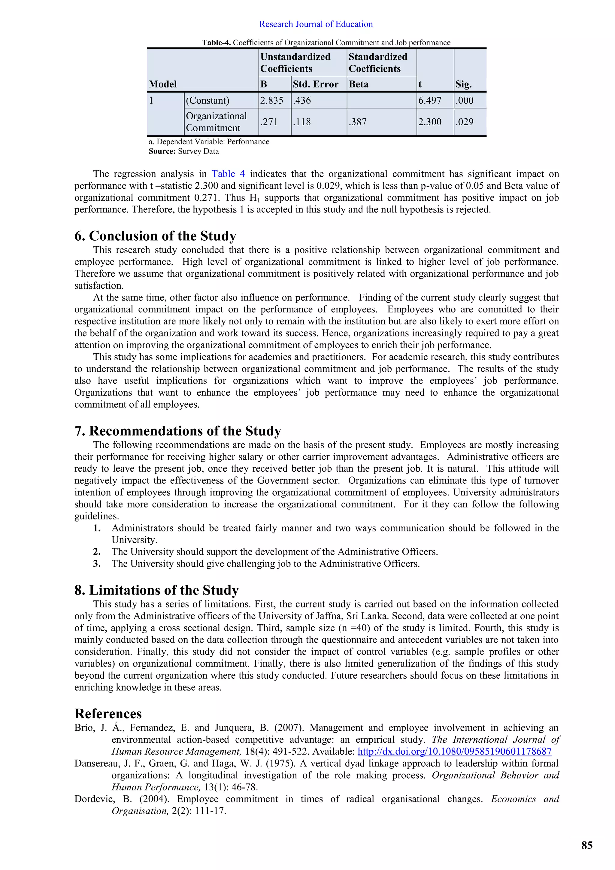 Organizational Commitment and Employee Performance With Special ...