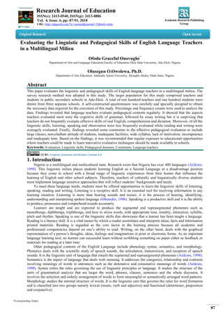 Evaluating the Linguistic and Pedagogical Skills of English Language ...