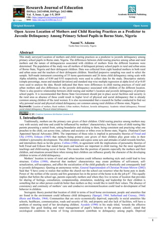 Open Access Location of Mothers and Child Rearing Practices as a ...