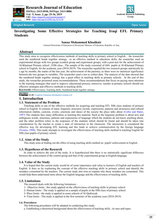 Investigating Some Effective Strategies for Teaching Iraqi EFL Primary Students | PDF
