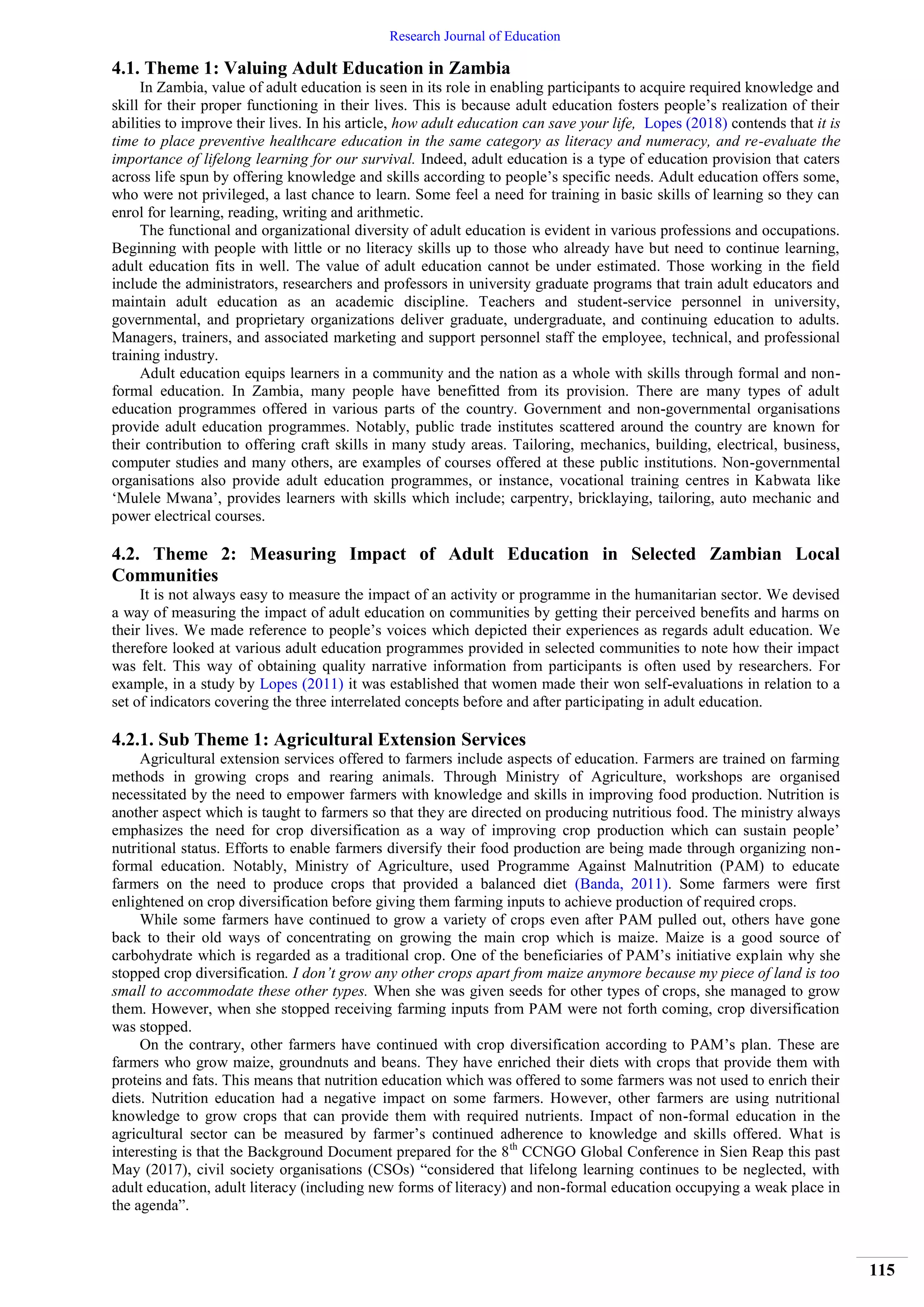 Value and Impact of Adult Education: Voices of Zambian Communities | PDF