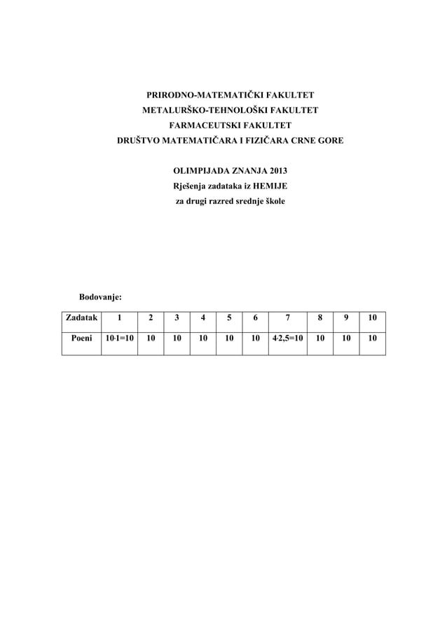 Rjesenja hemija ii razred | PDF