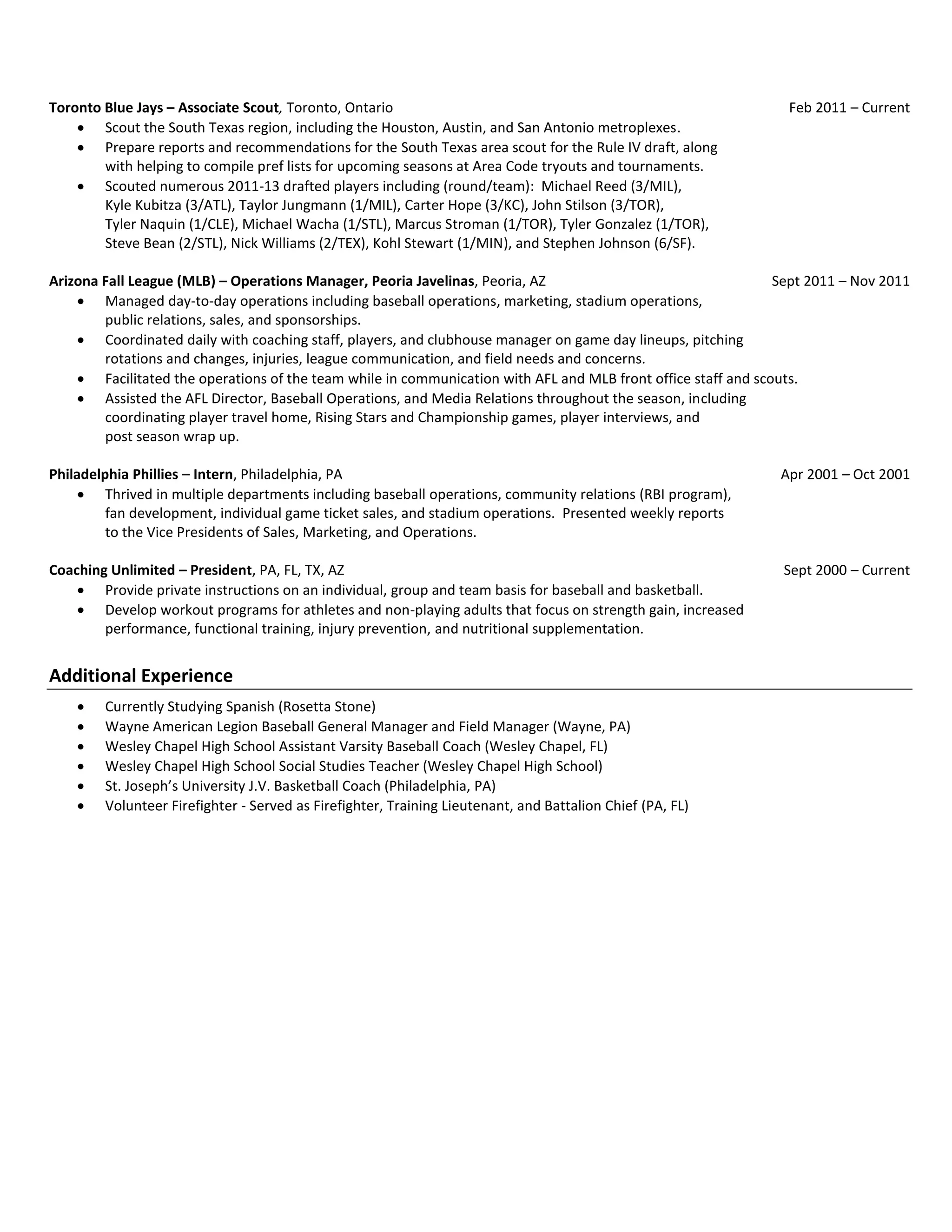 R.J. Guyer Baseball Operations Resume (11/11/13) | PDF
