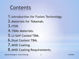 Material Challenges in Fusion Technology | PPTX