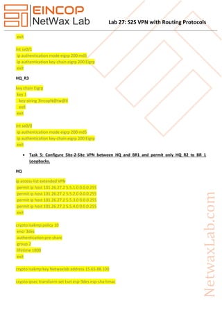 Eincop Netwax Lab: Site 2 Site VPN with Routing Protocols | PDF