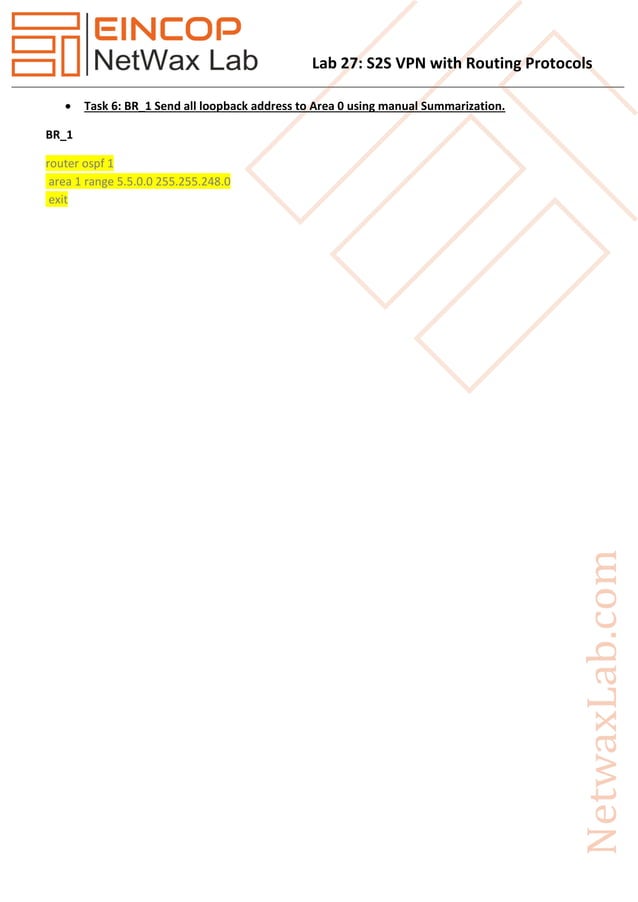 Eincop Netwax Lab: Site 2 Site VPN with Routing Protocols | PDF