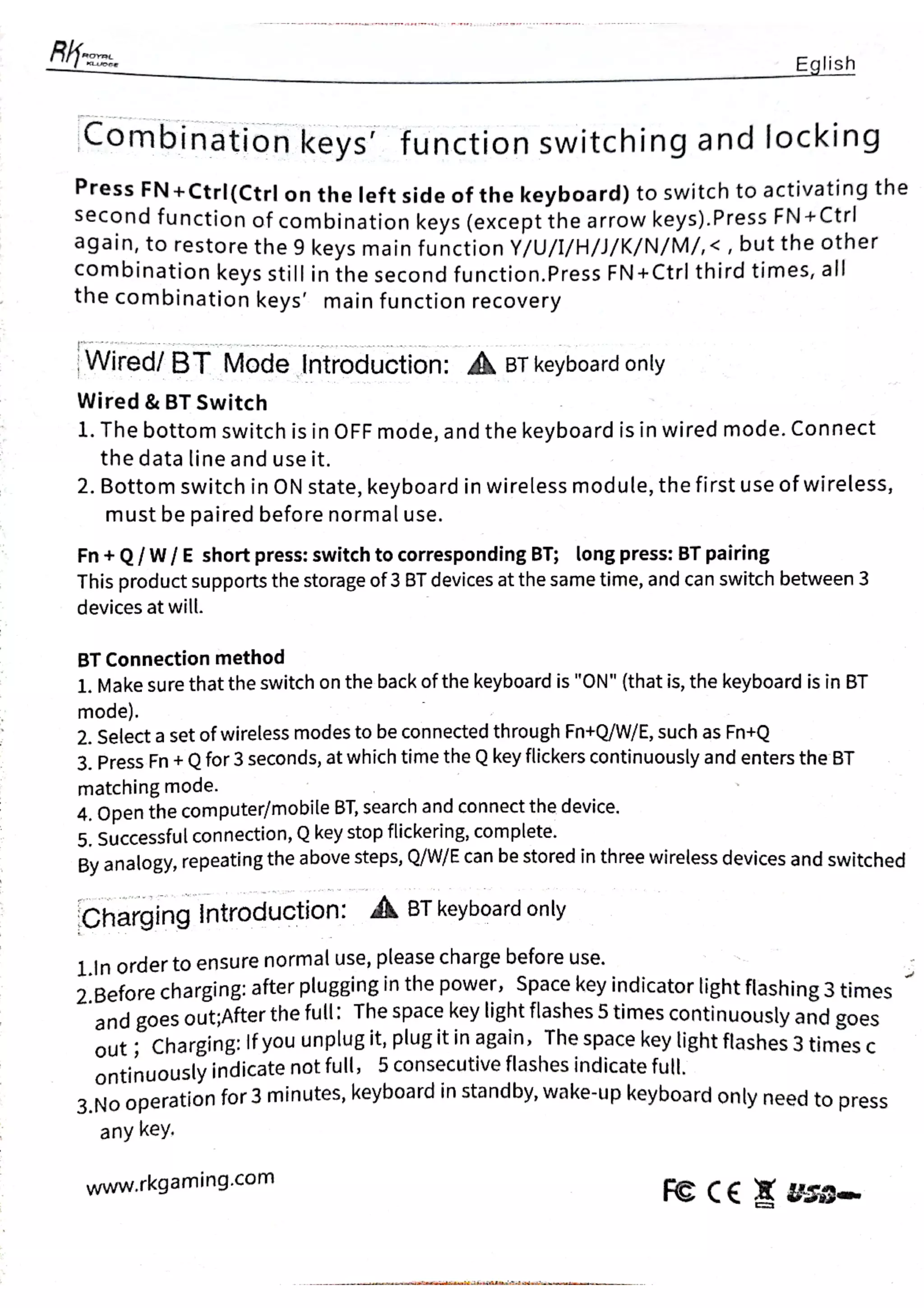 Rk61 updated manual royal kludge gaming keyboard wireless type c | PDF