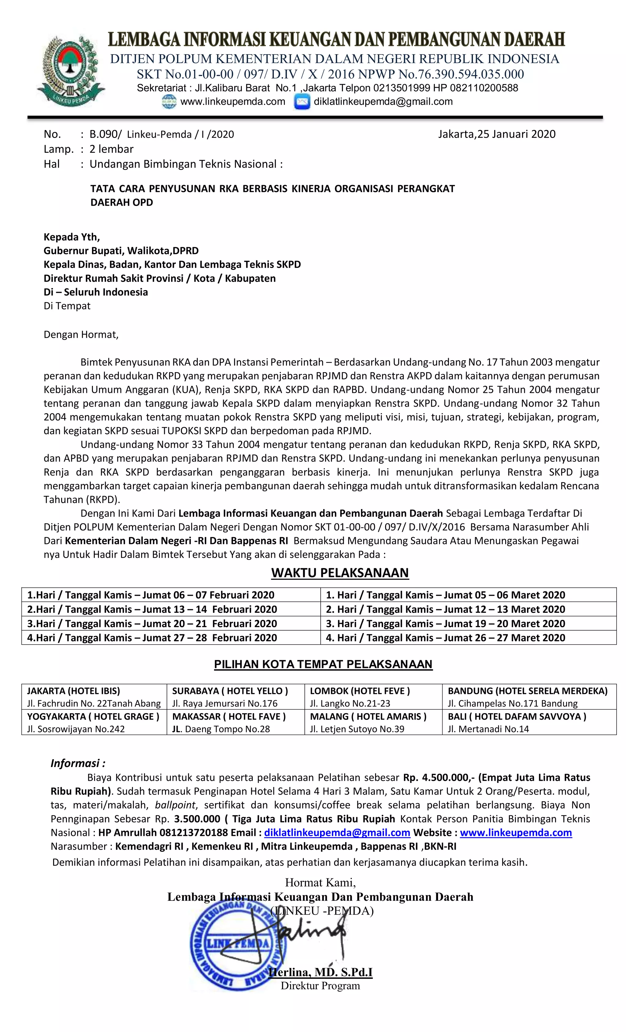 UNDANGAN BIMTEK Rka 2020 | PDF