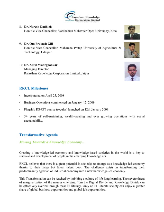 RKCL Corporate Brochure 2012 | PDF