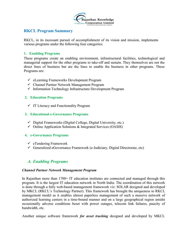 RKCL Corporate Brochure 2012 | PDF