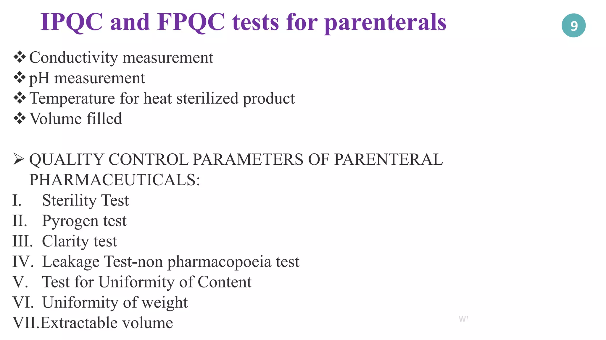 IPQC & FPQC Parenteral Formulation | PPTX