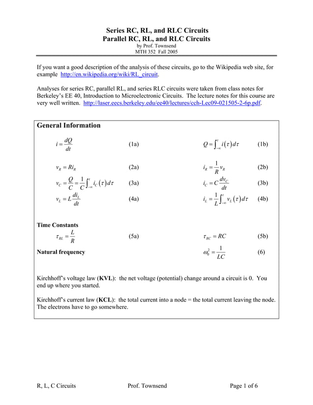 Rlc series and parallel_equations_from_a_de_perspective | PDF