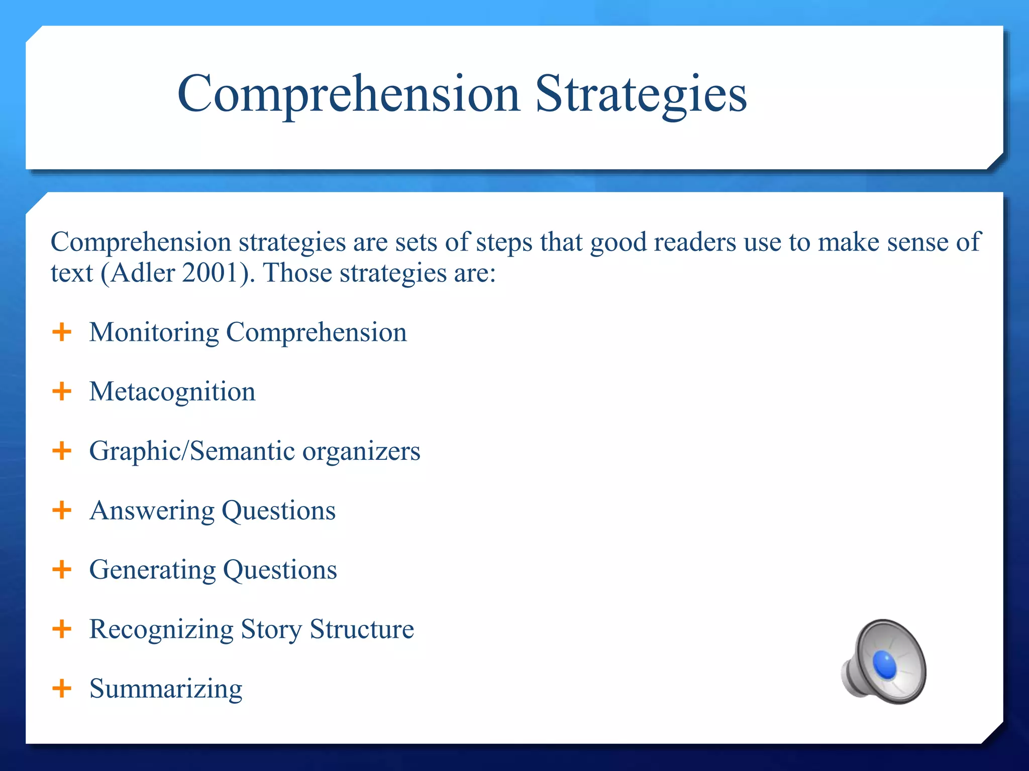 Defining Comprehension Strategies and Instructional Strategies | PPTX