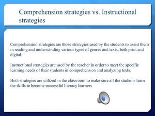 Defining Comprehension Strategies and Instructional Strategies | PPTX