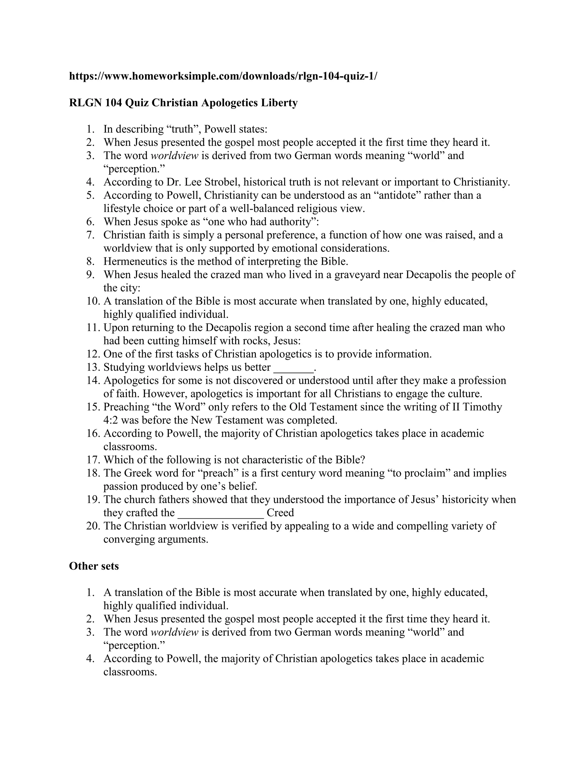 RLGN 104 Quiz Christian Apologetics Liberty homeworksimple.com.docx