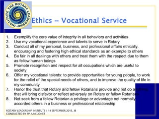 Rli ethics, business code of conduct, Rotary's guiding principles | PPT