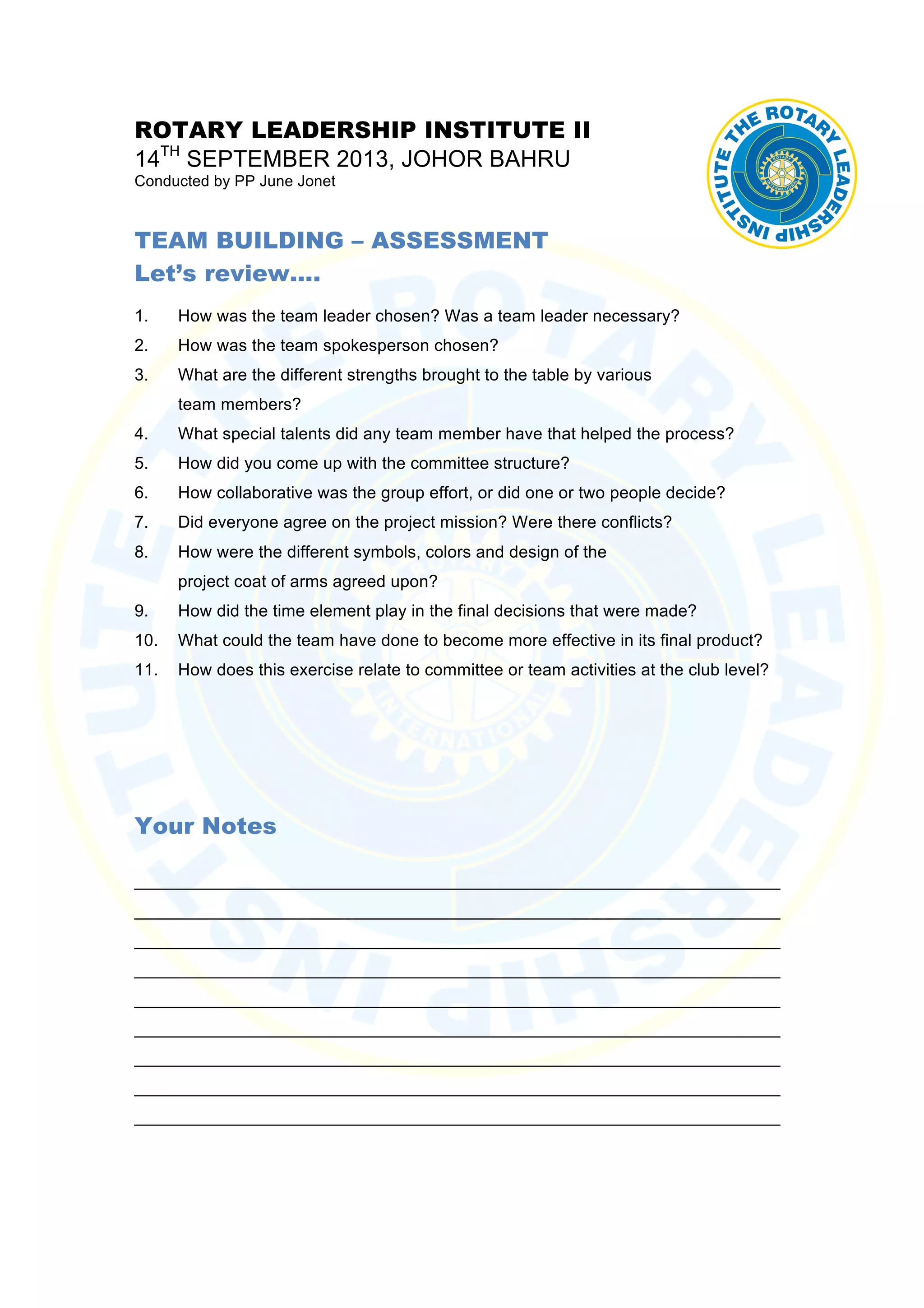 Rli team building assessment JJ | PDF | Educational Assessment | Education