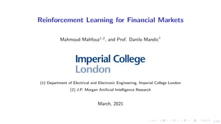 Reinforcement Learning for Financial Markets | PDF