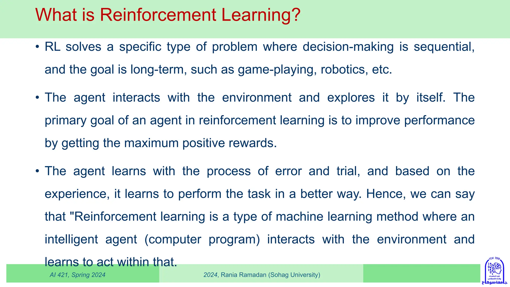 lecture in Reinforcement learning in Ai | PDF