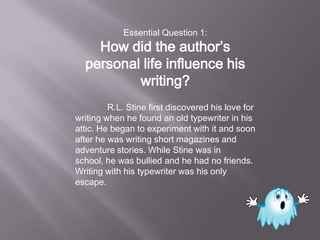 Rl stine | PPTX | Fiction | Books and Literature