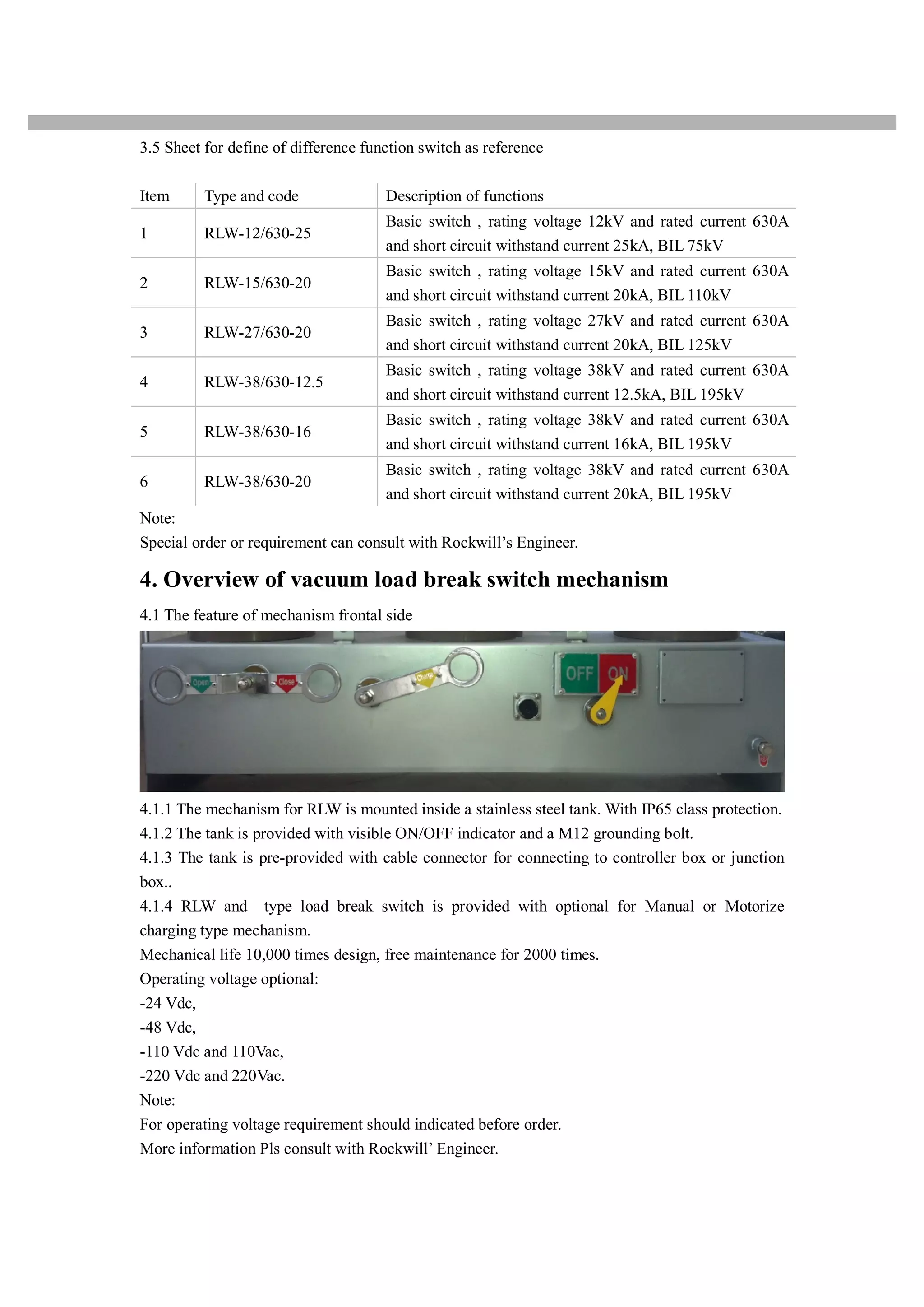 RLW type pole mounted vacuum load break switch | PDF