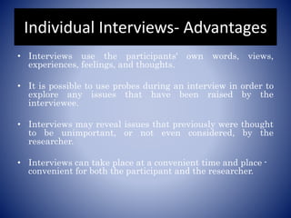 Individual Interview,Group Interview, Obervation | PPTX