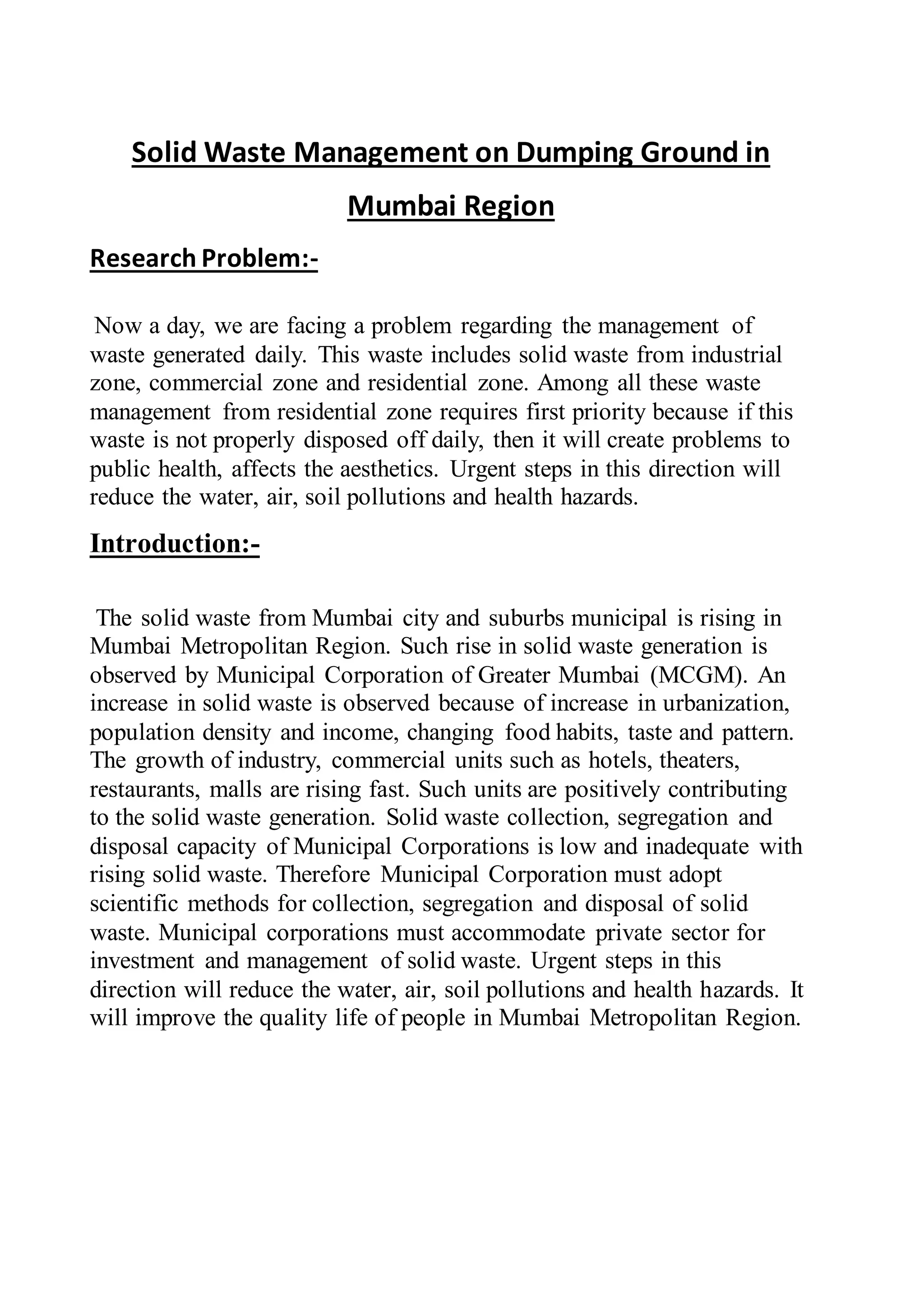 SOLID WASTE MANAGEMENT ON DUMPING GROUND IN MUMBAI REGION | DOCX